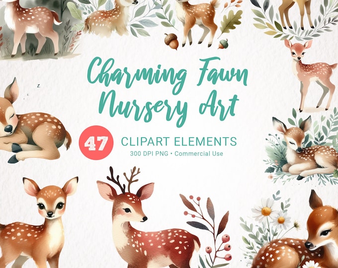 Springtime Watercolor Clipart | Cute Deer Clipart | Deer Nursery Wall ...