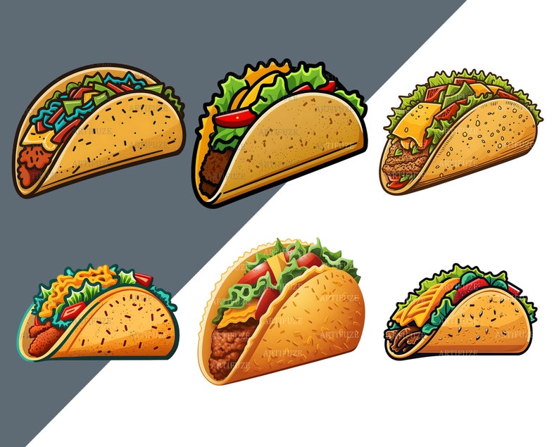Taco Clipart Set 12 PNG Files Transparent Backgrounds Cinco De Mayo ...