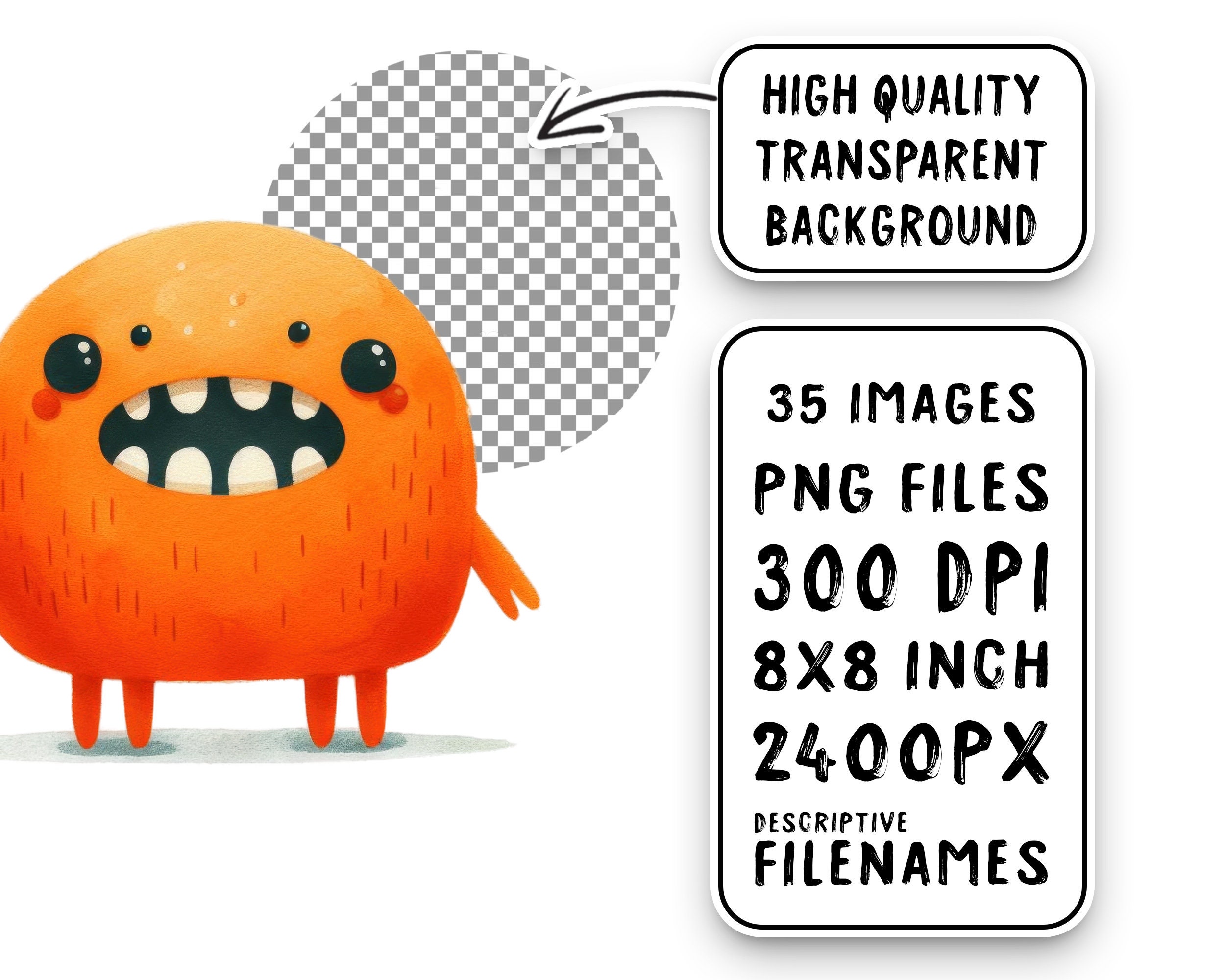 Cute Monsters Watercolor Clipart Bundle 35 PNG Transparent Images Kids ...