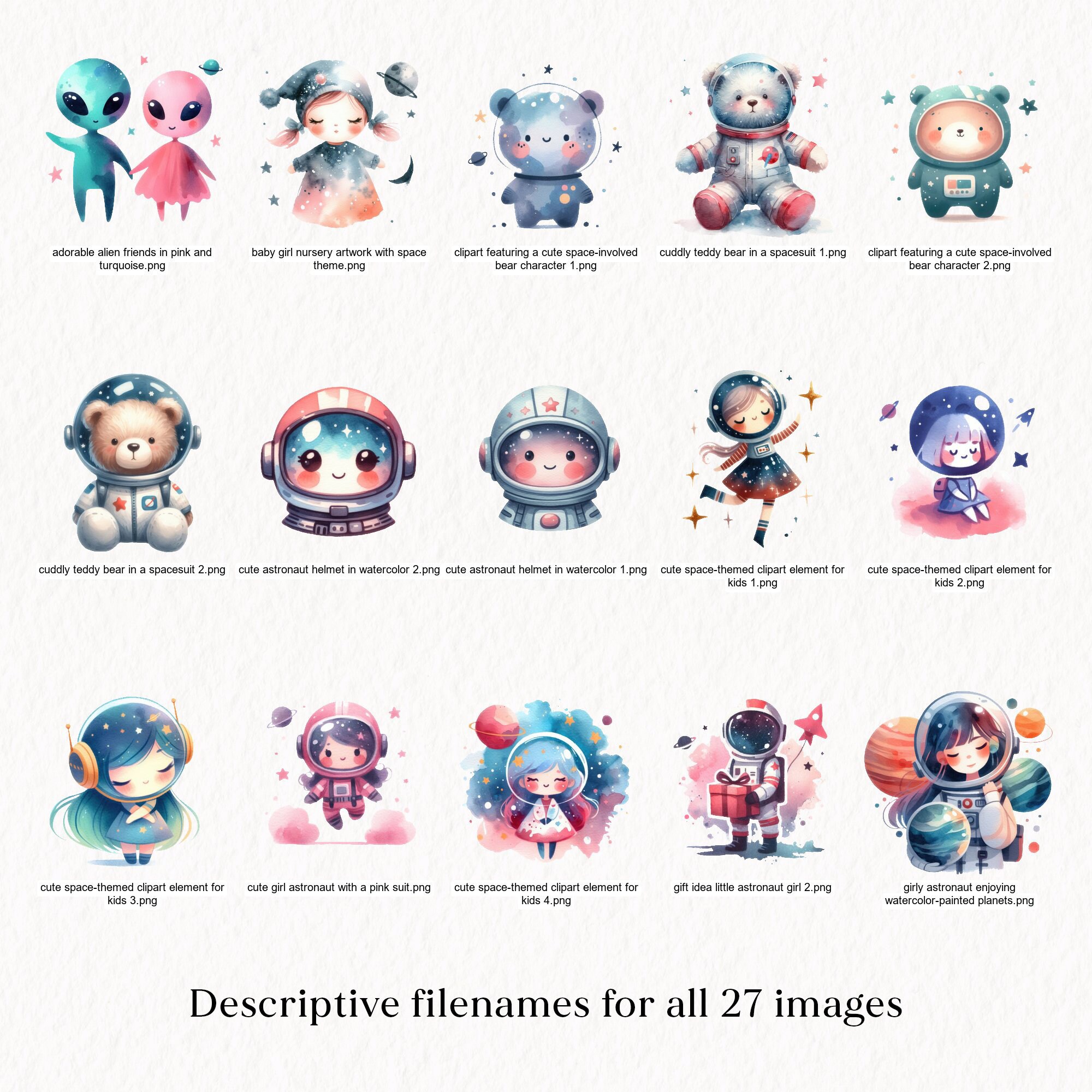 Space Girl Watercolor Clipart Cute Astronaut PNG, Girly Planets Art ...