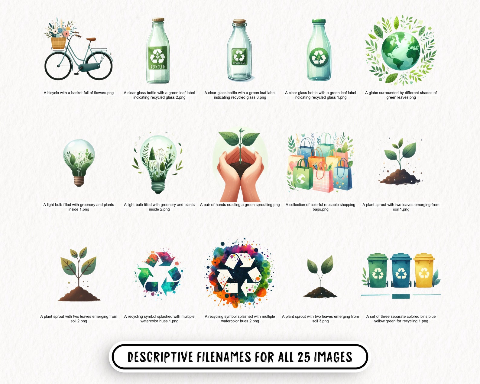 Earth Day Watercolor Clipart Bundle 25 Eco-friendly PNG Images for ...