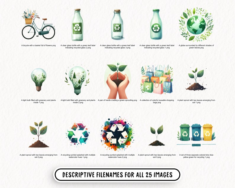 Earth Day Watercolor Clipart Bundle - 25 Eco-friendly PNG Images for ...