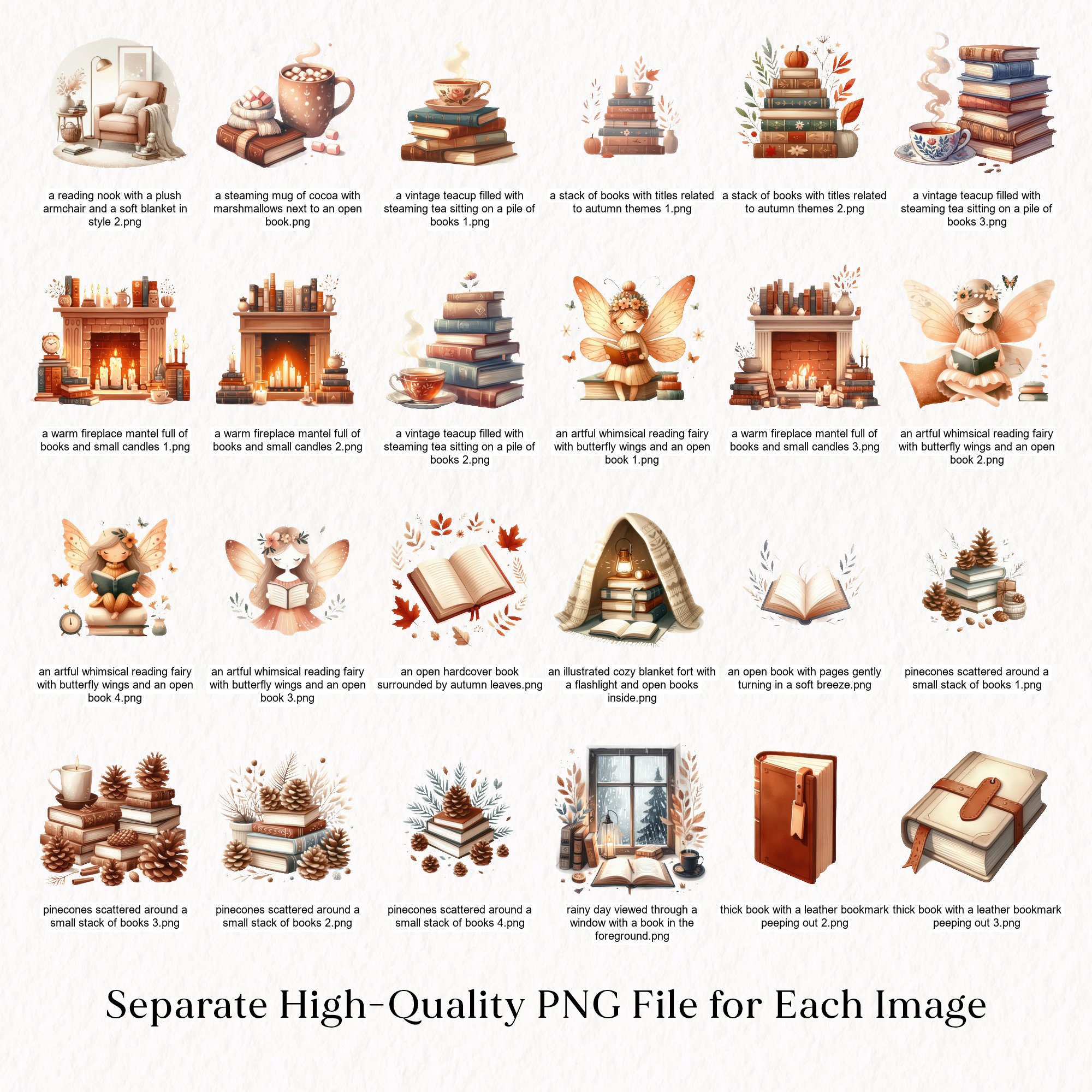 Cozy Reading Clipart Bundle, Watercolor Cottagecore Bookworm, Pinecones ...