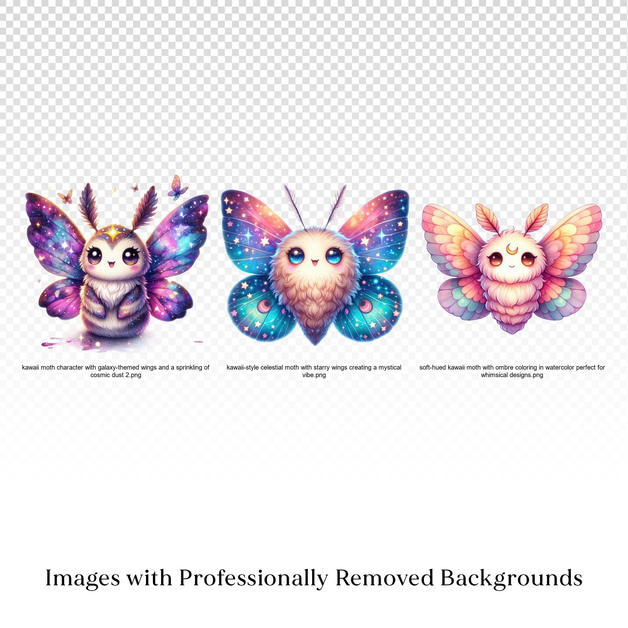 Kawaii Baby Moth Watercolor Clipart Bundle Wiccan Witchcraft PNG ...