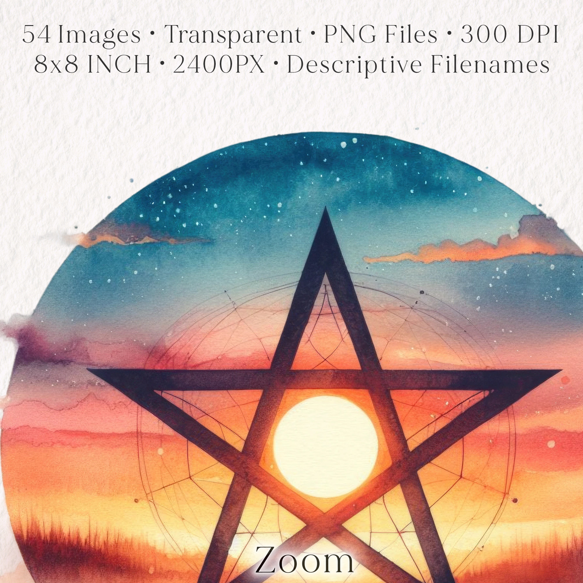 Stained Glass Pentagram Clipart Bundle, Watercolour Wiccan PNG ...