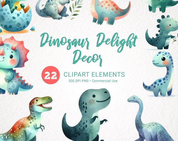 8 Baby Dinosaurs Clipart Images Watercolor PNG JPG Instant Download ...
