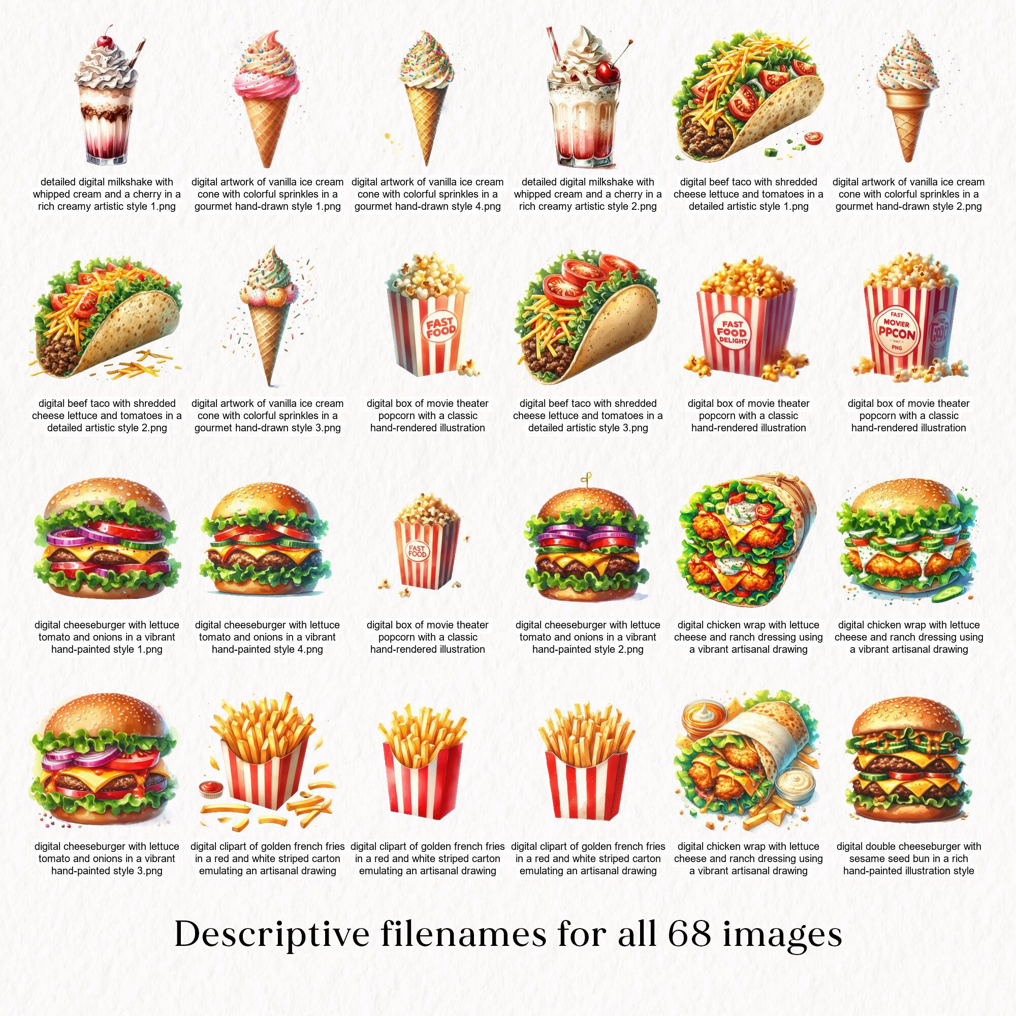 Fast Food Clipart Bundle Burger, Pizza, Taco, Sandwich, Ramen, Hotdog ...