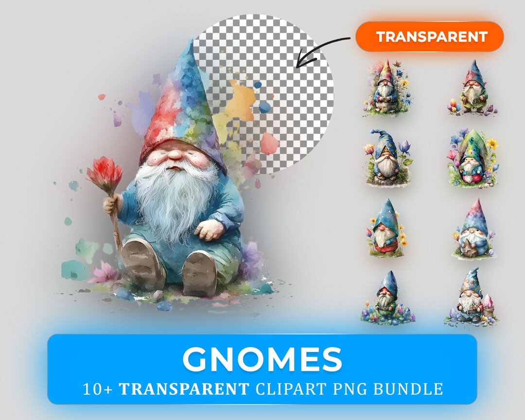 Watercolor Gnome Clipart Bundle, Transparent Pngs, Instant Download ...