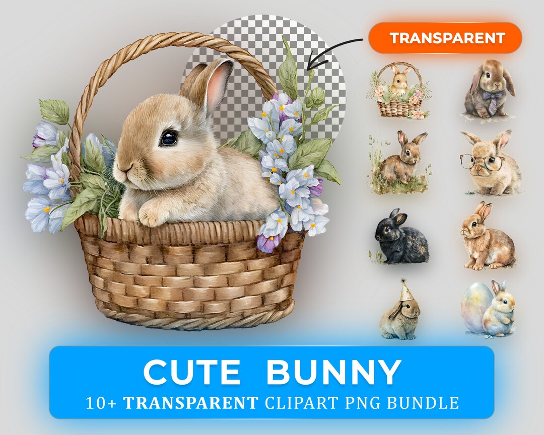 Cute Watercolour Baby Bunny Clipart Bundle, Easter Rabbit Png, Cute ...