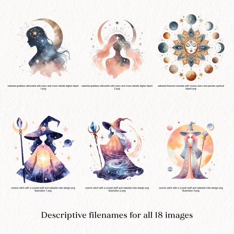 Celestial Goddess Clipart Bundle - Magical Occult Astrology Wiccan ...