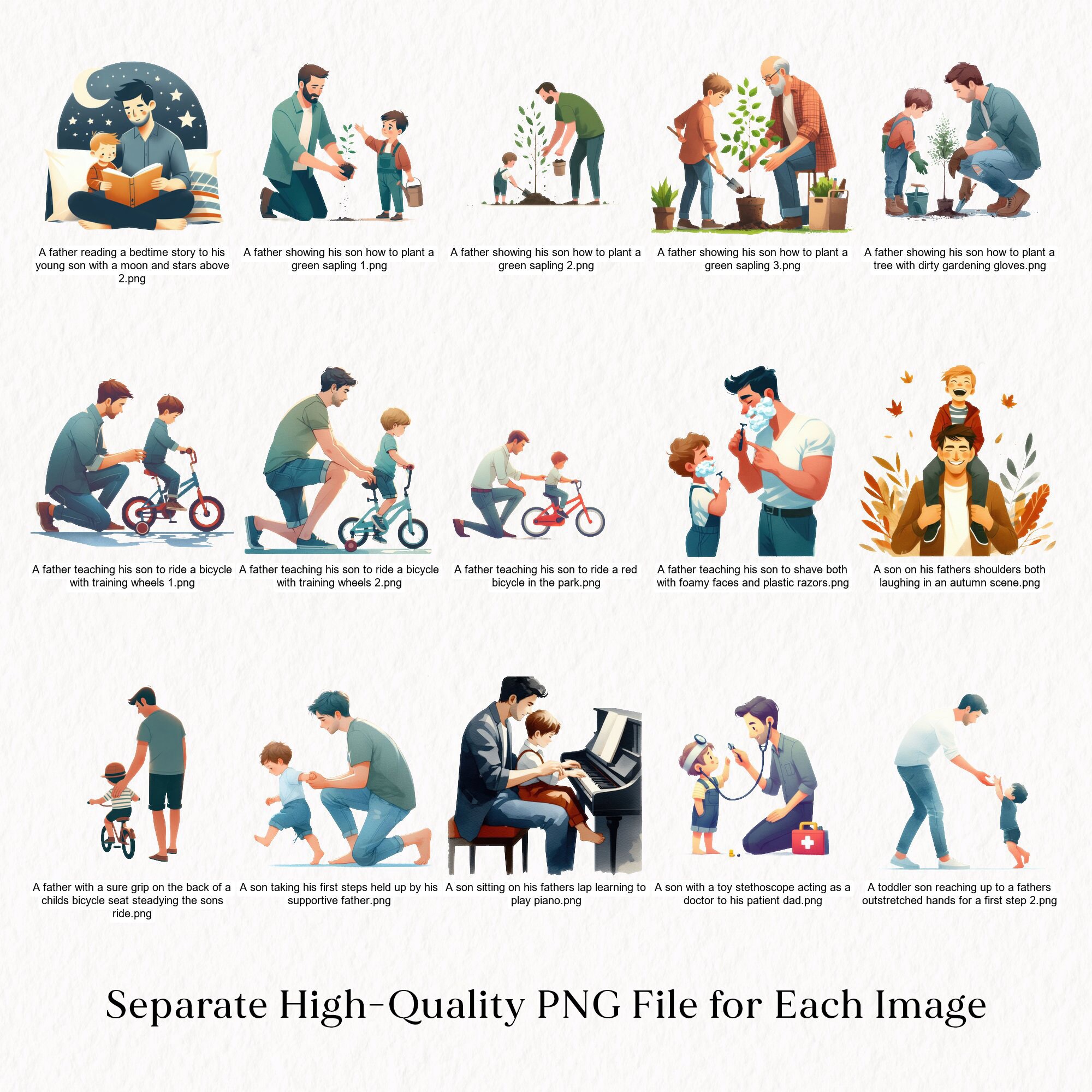 Father and Son Watercolor Clipart Bundle 31 PNG Family Moments for ...