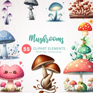 Watercolor Mushrooms Clipart Bundle - 55 HQ Transparent PNG Images ...