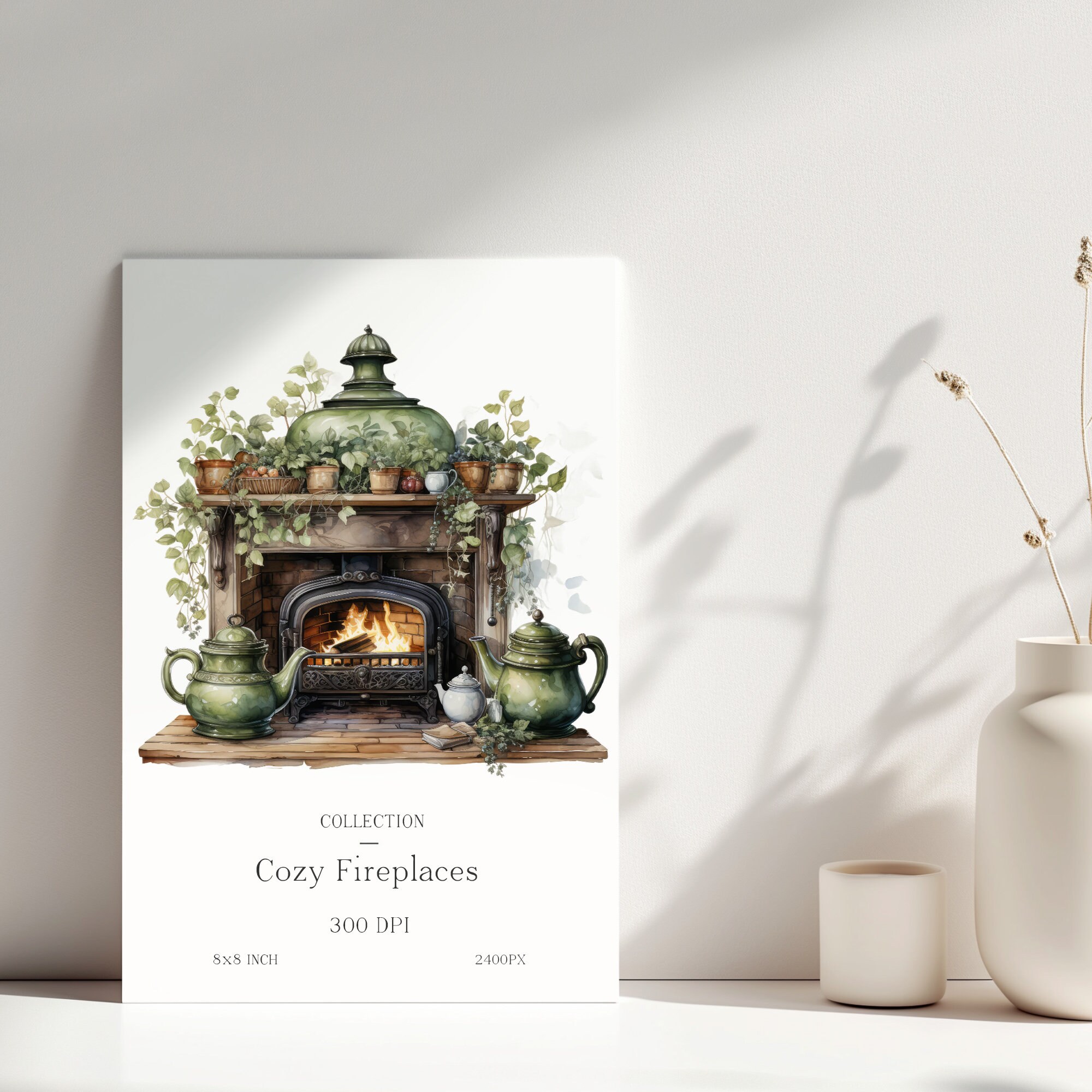 Cozy Fireplace Watercolor Clipart Bundle 39 Transparent PNG Images of ...