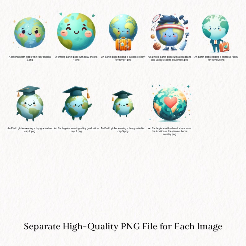 Cute Earth Globe Watercolor Clipart Bundle 24 HQ Transparent PNG Images ...