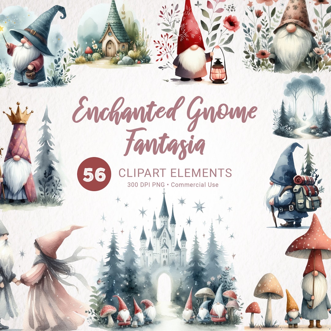Magic Forest Gnome Clipart, Fairytale Watercolor PNG, Fantasy Nature ...