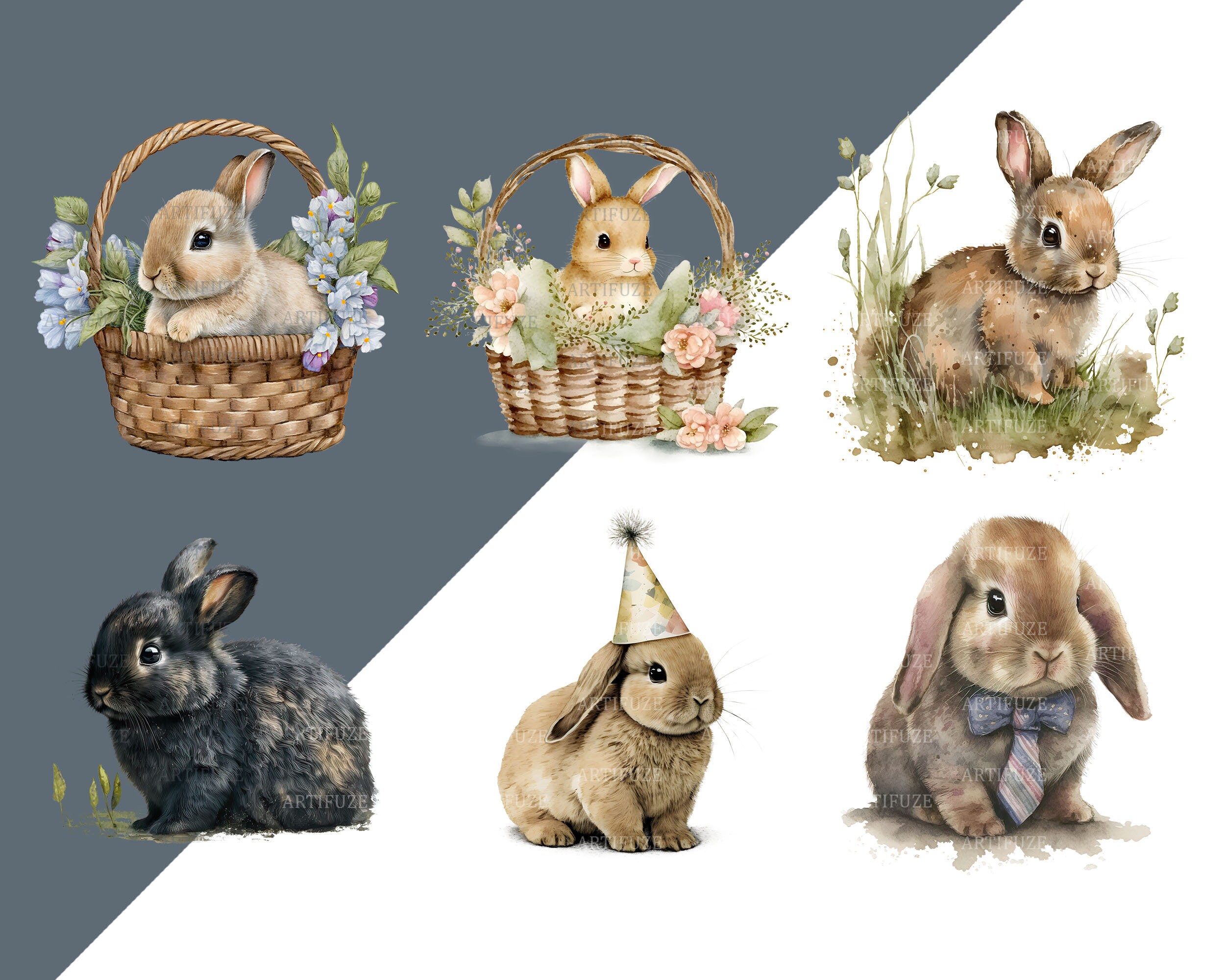 Cute Watercolour Baby Bunny Clipart Bundle, Easter Rabbit Png, Cute ...
