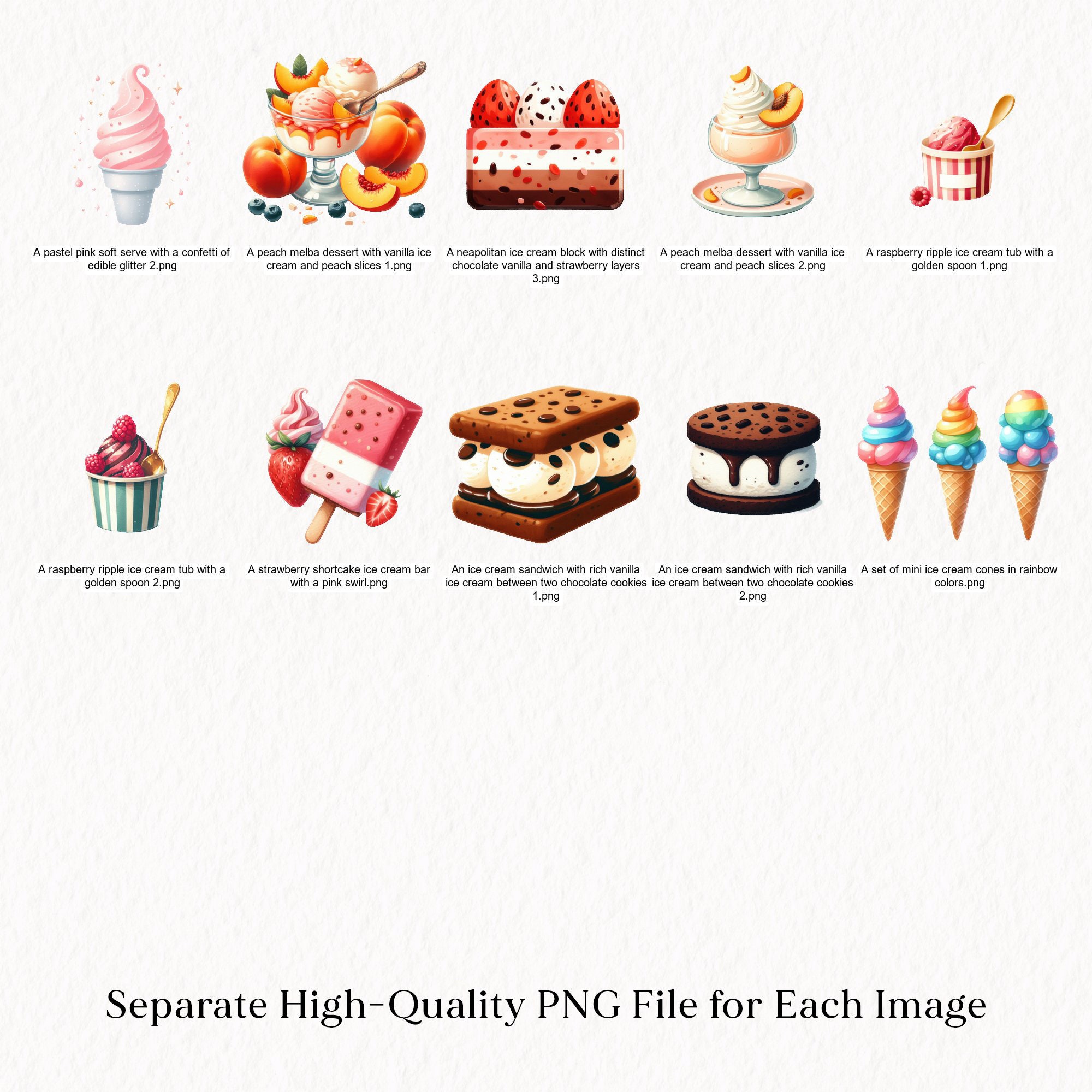 Ice Cream Watercolor Clipart Bundle 25 HQ PNG Scoops, Bars & Sundaes ...