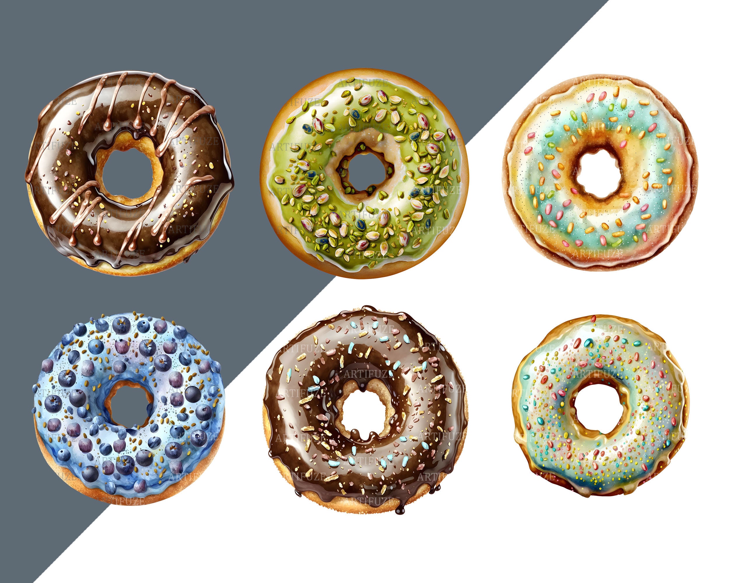 Watercolor Donuts Clipart, Sweet Bakery Food Clip Art, Backing ...
