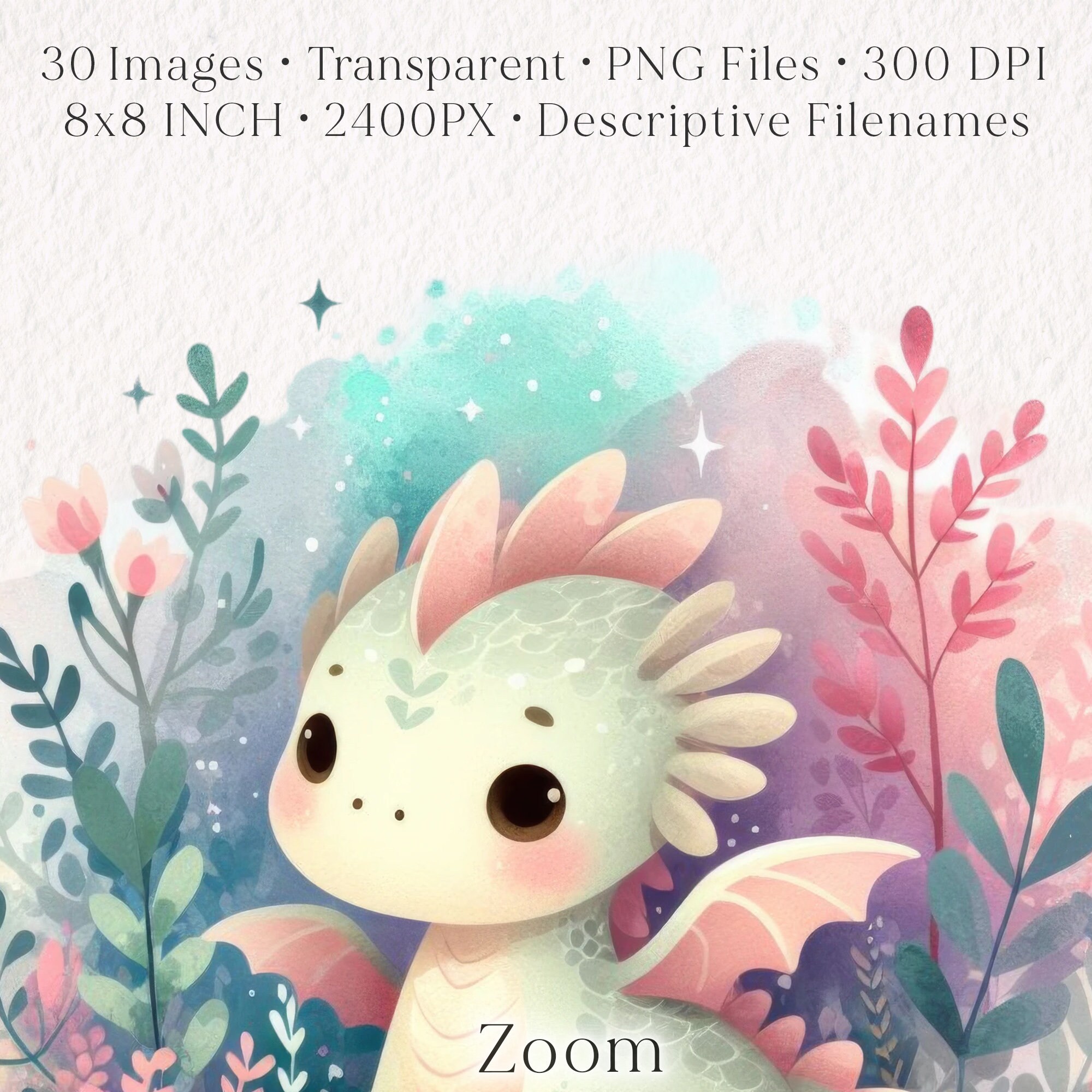 Cute Girly Dragon Watercolor Clipart PNG Nursery Wall Art, Baby Shower ...