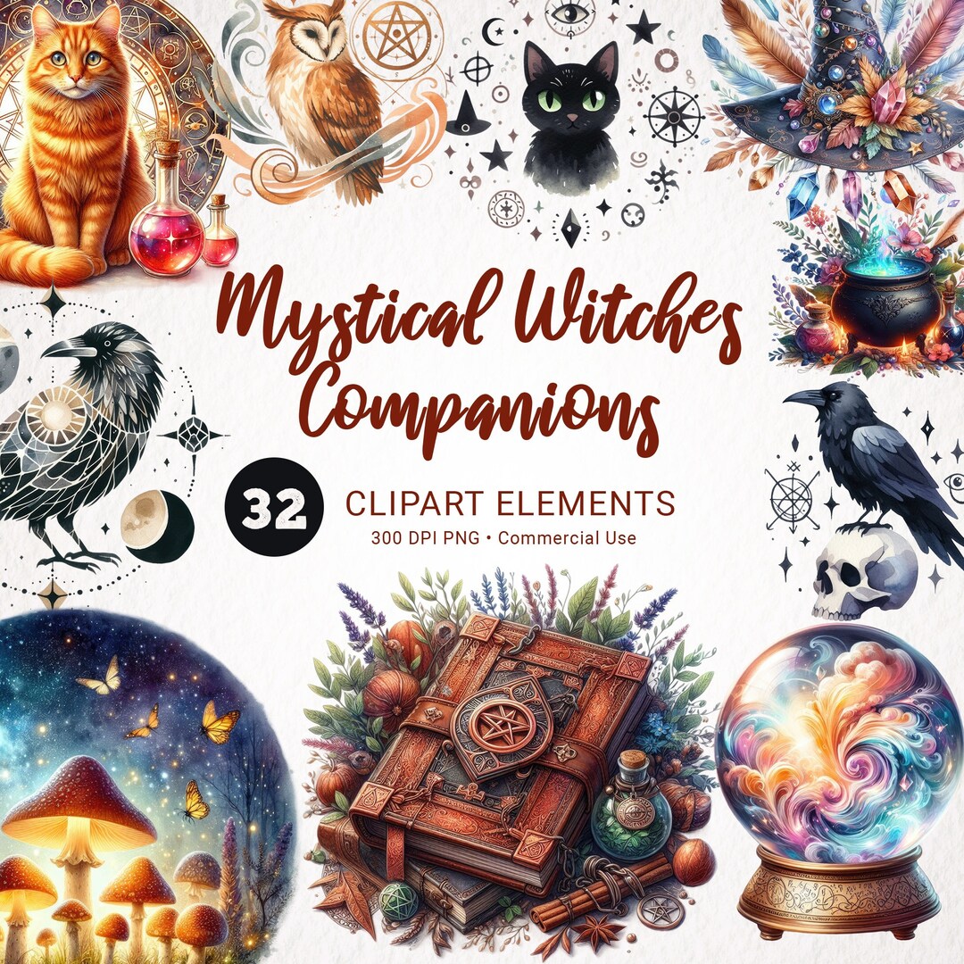 Witchcraft Clipart PNG - Mystical Witches Pets, Wiccan, Moth, Mystical ...