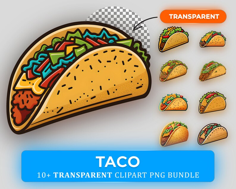 Taco Clipart Set 12 PNG Files Transparent Backgrounds Cinco De Mayo ...