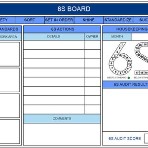 6S Board Template – Lean Manufacturing, Workplace Organization (digital ...