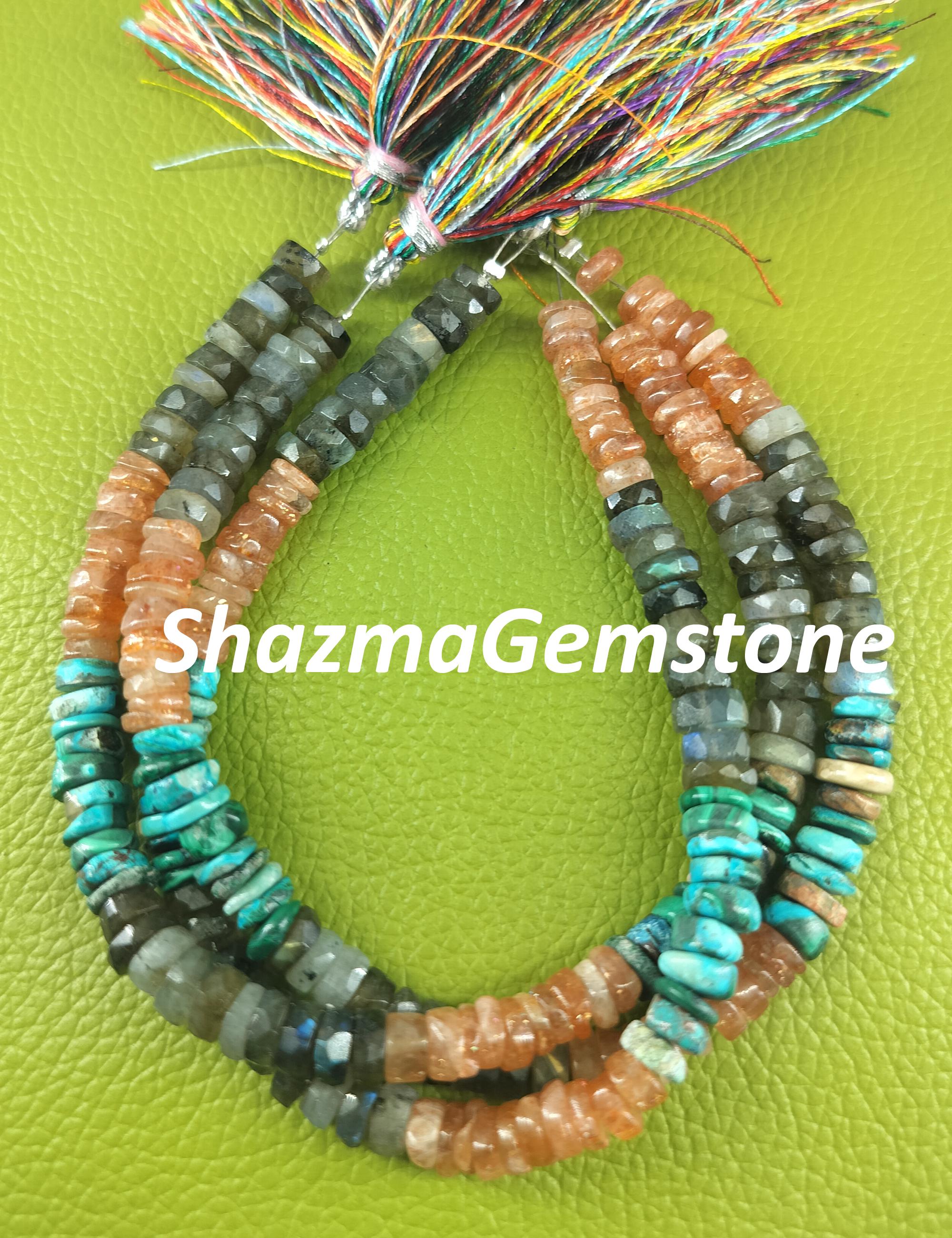 Labradorite Sunstone Turquoise Heishi Beads: Faceted Gemstone Strand - Etsy