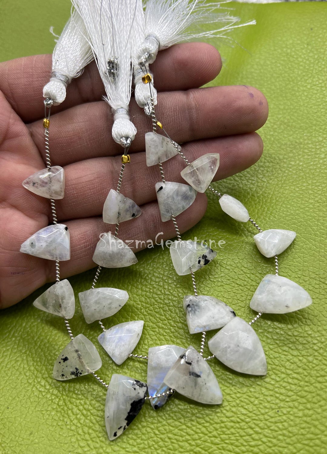 8" Natural Rainbow Moonstone Triangle Beads: Faceted Gemstone Strand ...