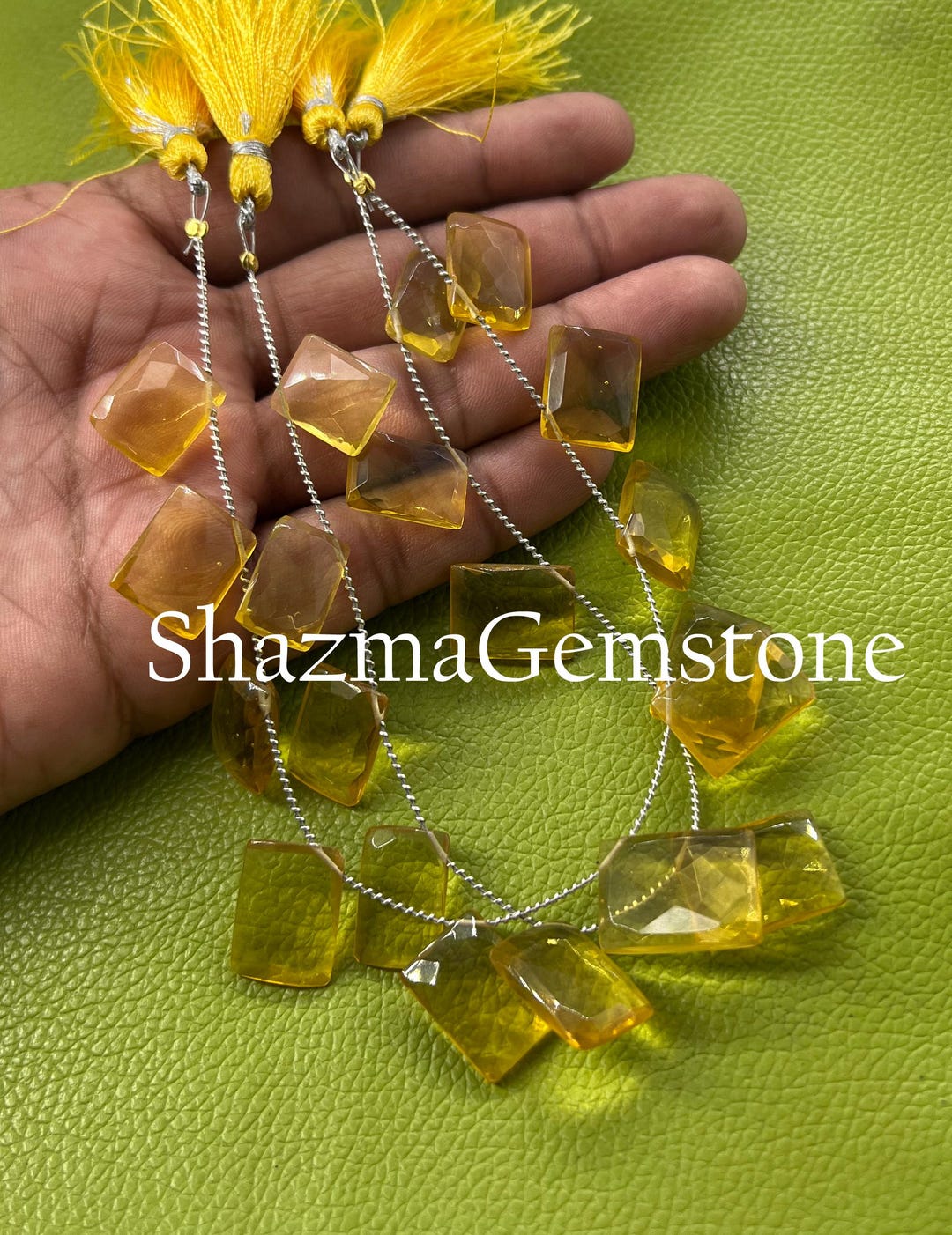 Faceted Lemon Quartz Hydro Gemstone Beads: Handmade Rectangle Jewelry ...