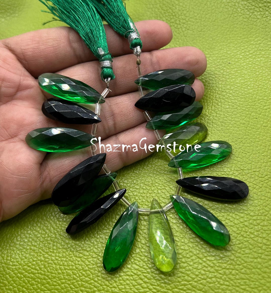 8" Green Onyx Hydro Faceted Pear Shape Gemstone Semi Precious Stone Diy ...