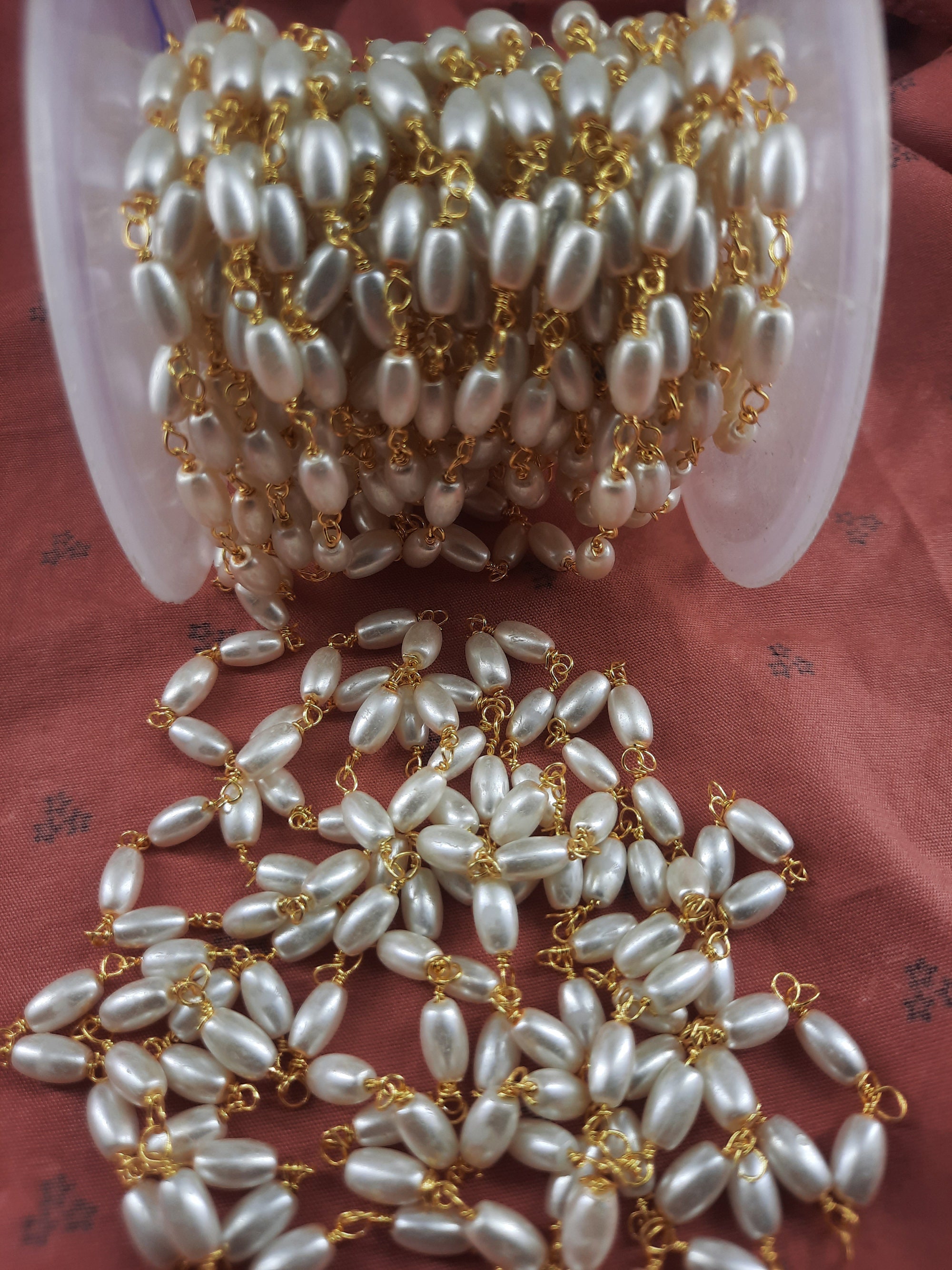 White Pearl Rosary Chain: Gold Plated Necklace Chain for Jewelry Making ...