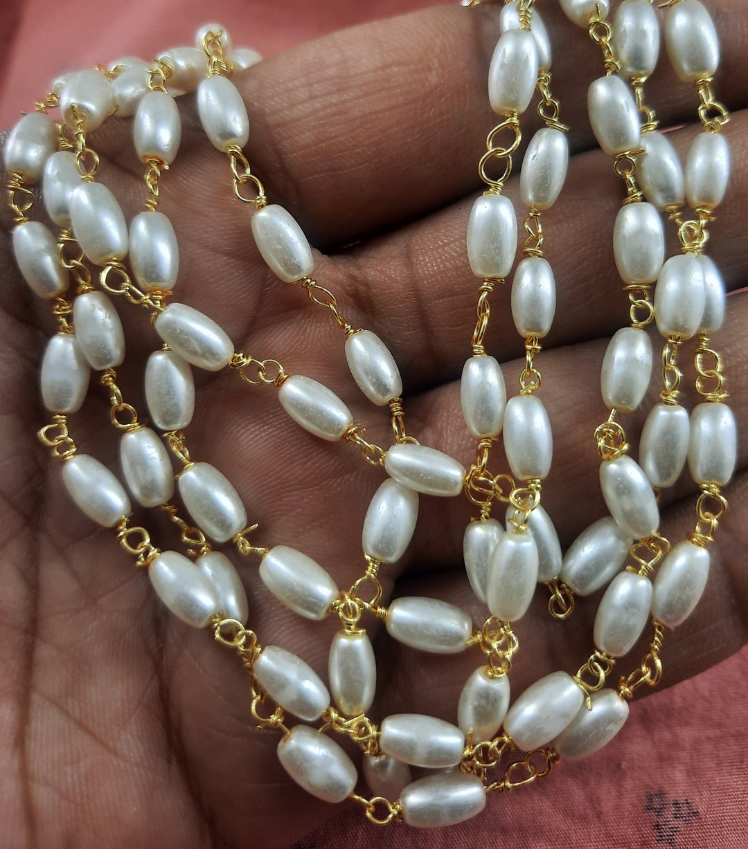 White Pearl Rosary Chain: Gold Plated Necklace Chain for Jewelry Making ...