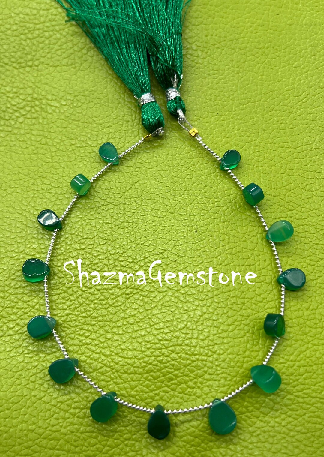 8" Smooth Green Onyx Hydro Pear Shape Beads Loose Handmade Stone Diy ...