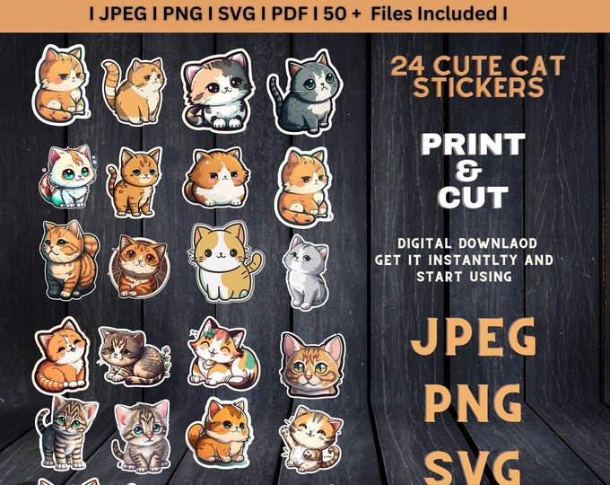 Cute Cat Sticker SVG Bundle, Printable Funny Stickers, Funny Cats ...
