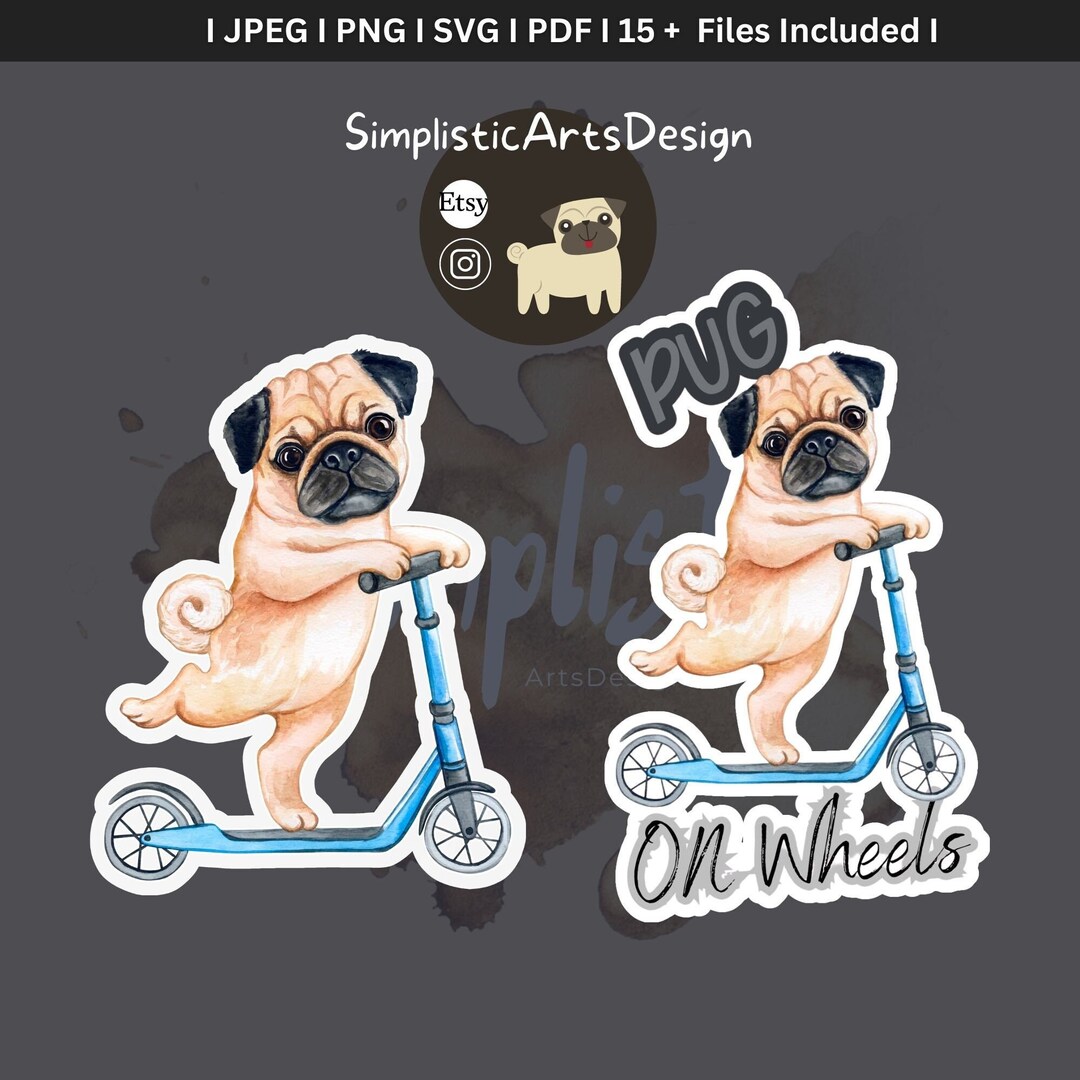 Pug on Scooty Sticker Bundle Printable Funny Decals for - Etsy
