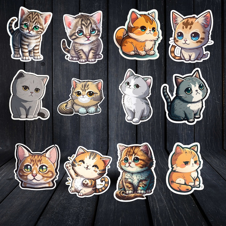 Cute Cat Sticker SVG Bundle Printable Funny Stickers Funny - Etsy