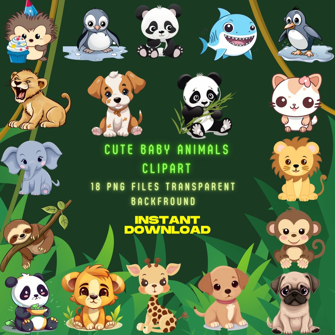 Cute Baby Animals Clipart Bundle Funny Animals Clipart Jungle Themed ...