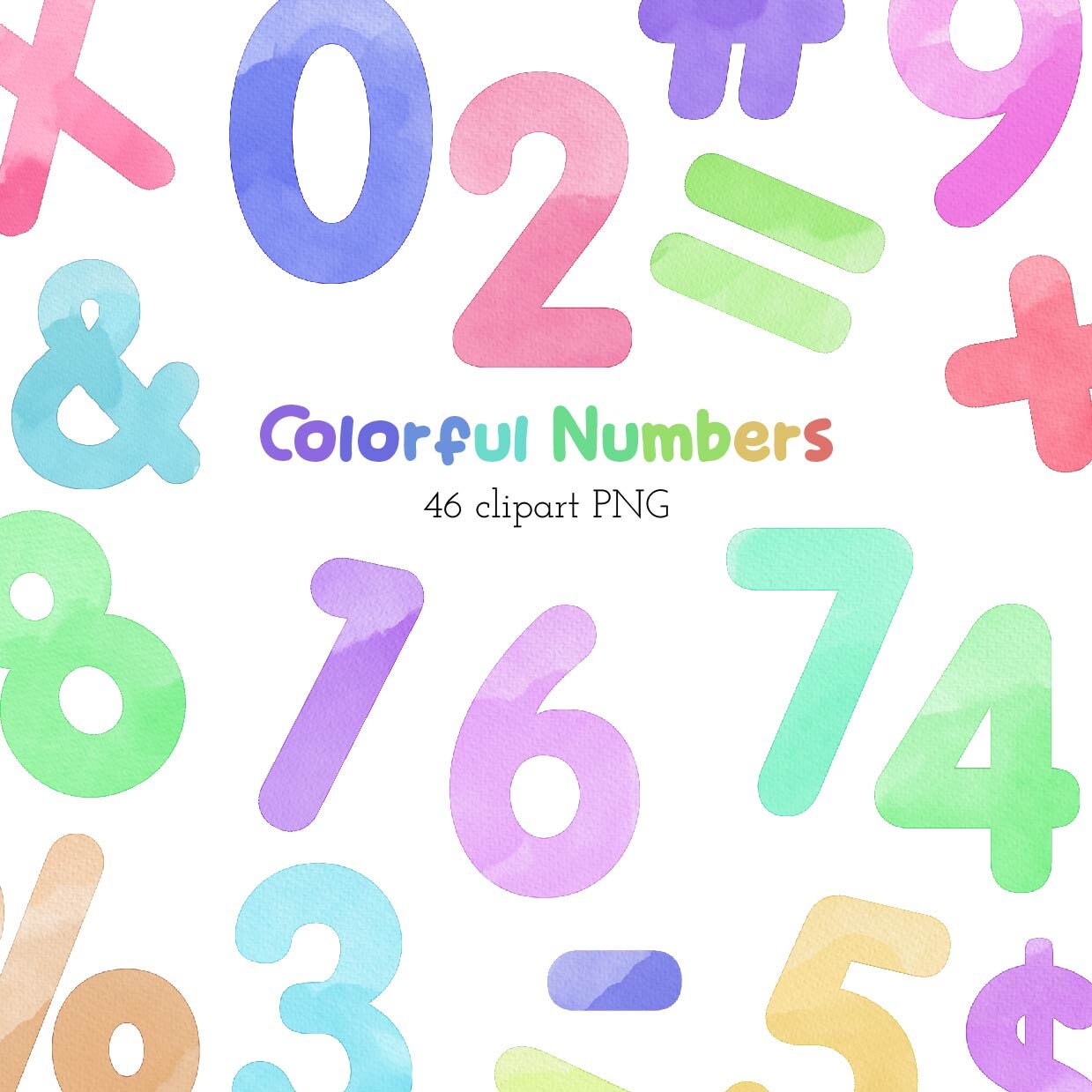 Colorful Numbers Clipart Watercolor Math Class Symbol Digital - Etsy