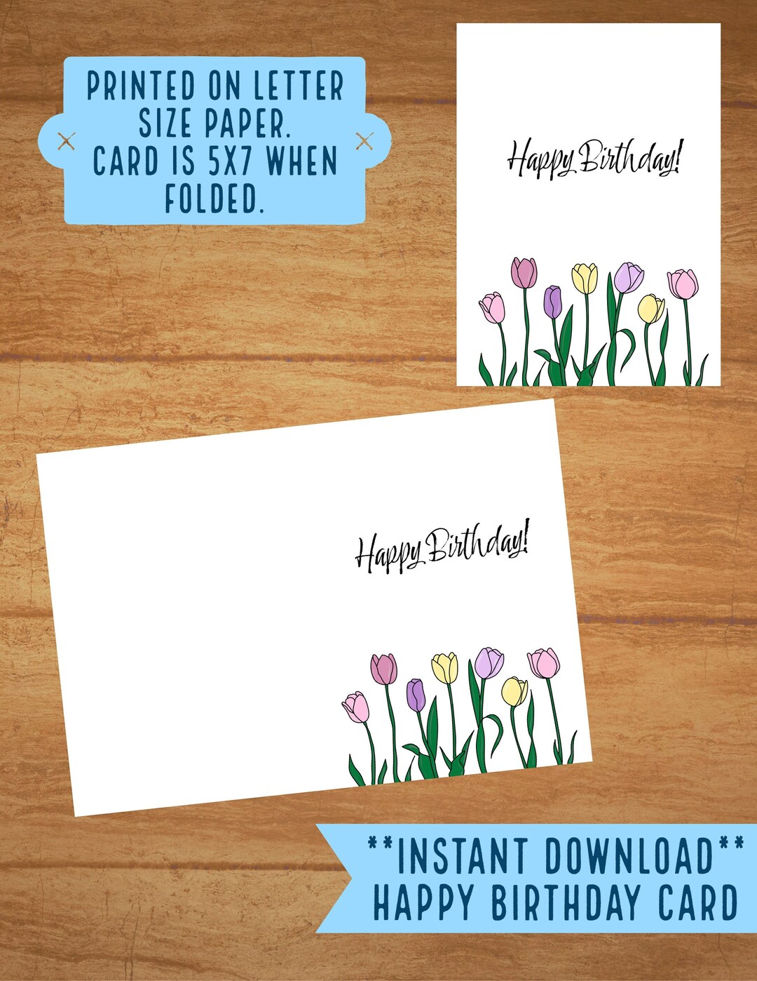 Happy Birthday, Digital Card, Printable Card, Tulips, Celebration, - Etsy