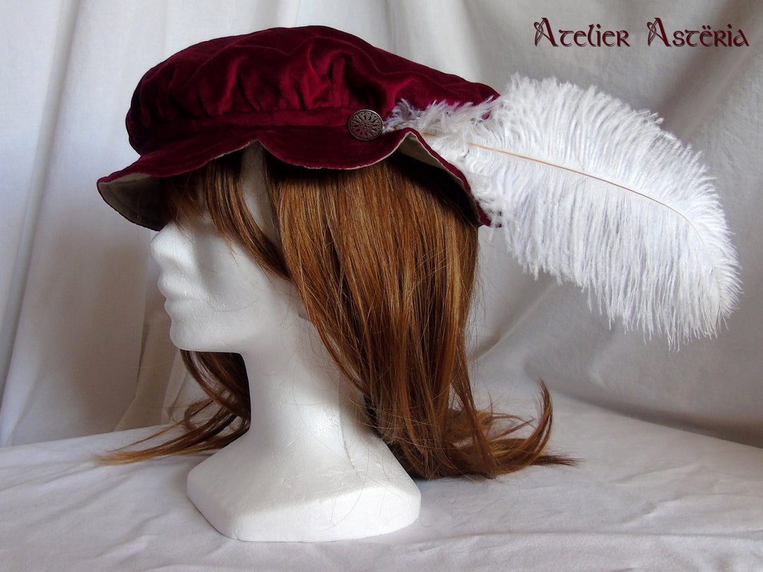 Burgundy Renaissance Hat for Men With Feather - Etsy UK