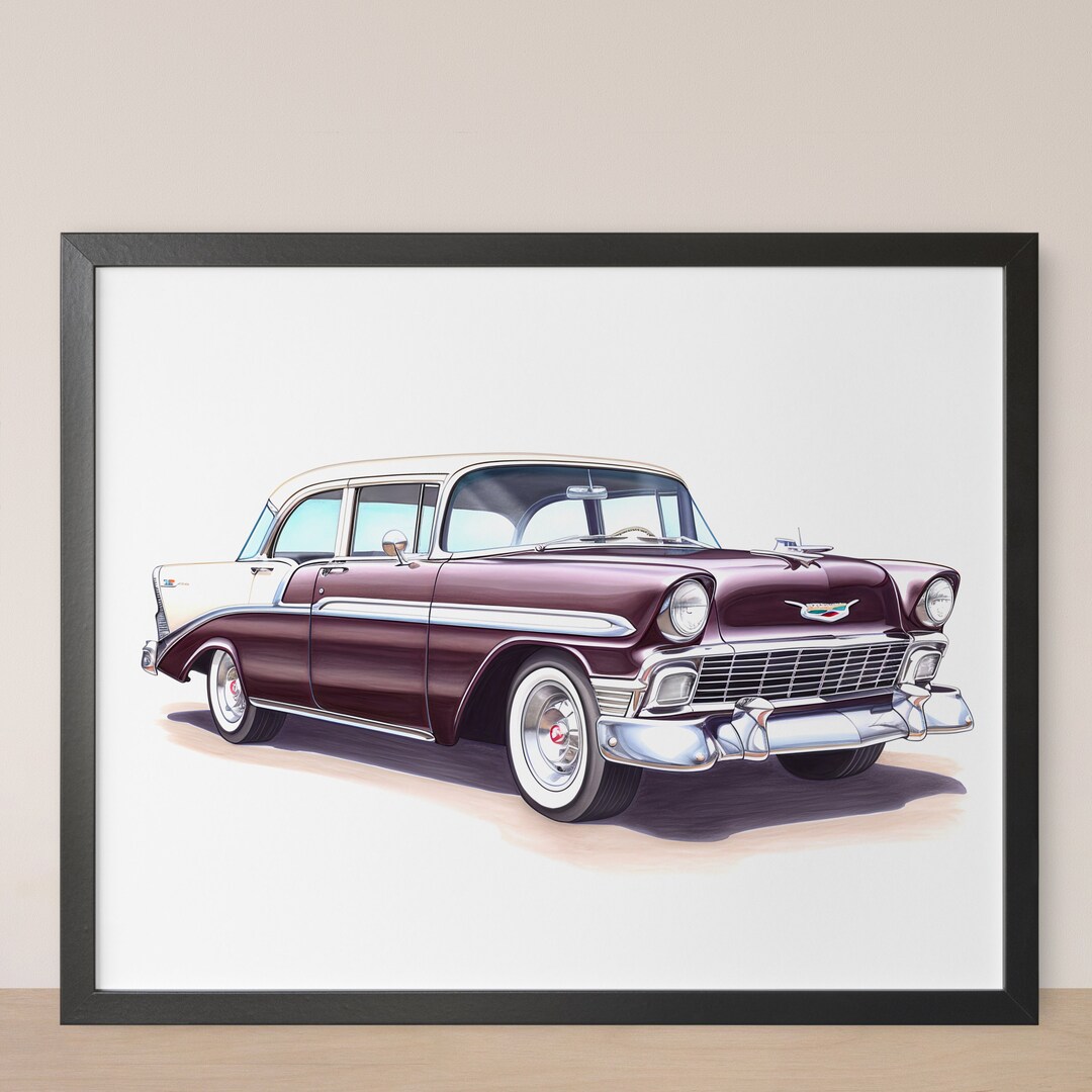 Vintage Muscle Car Print Old School Bel Air Wall Art for Him, Classic ...