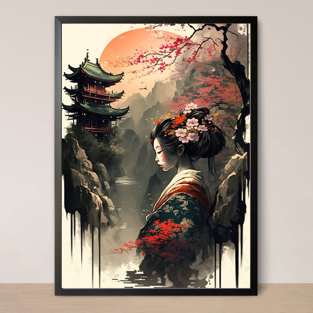 Japanese Geisha Art, Vintage Ukiyo-e Print for Feminine Oriental Wall ...