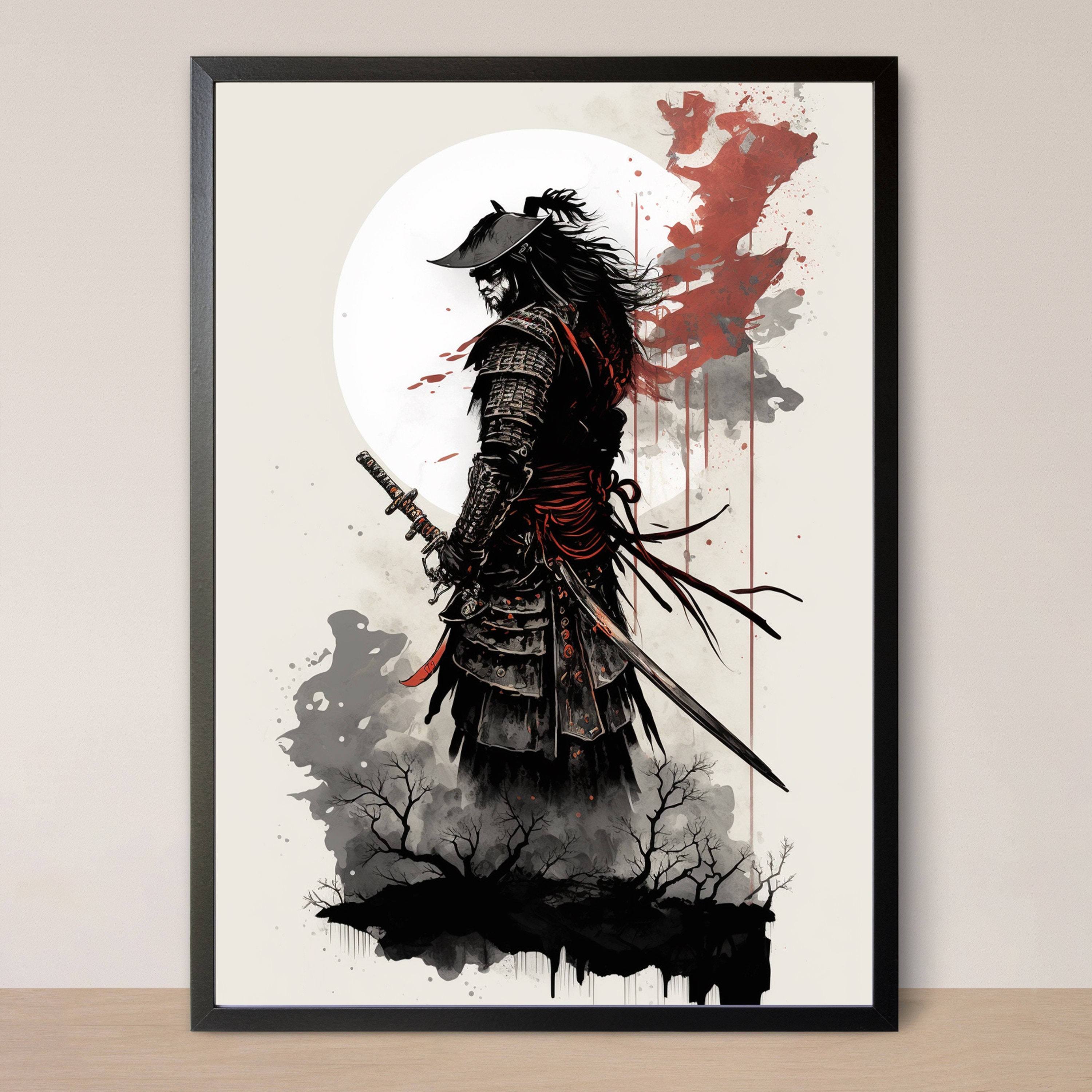 Japanese Samurai Wall Art, Bushido Warrior, Katana Sword and Ronin ...