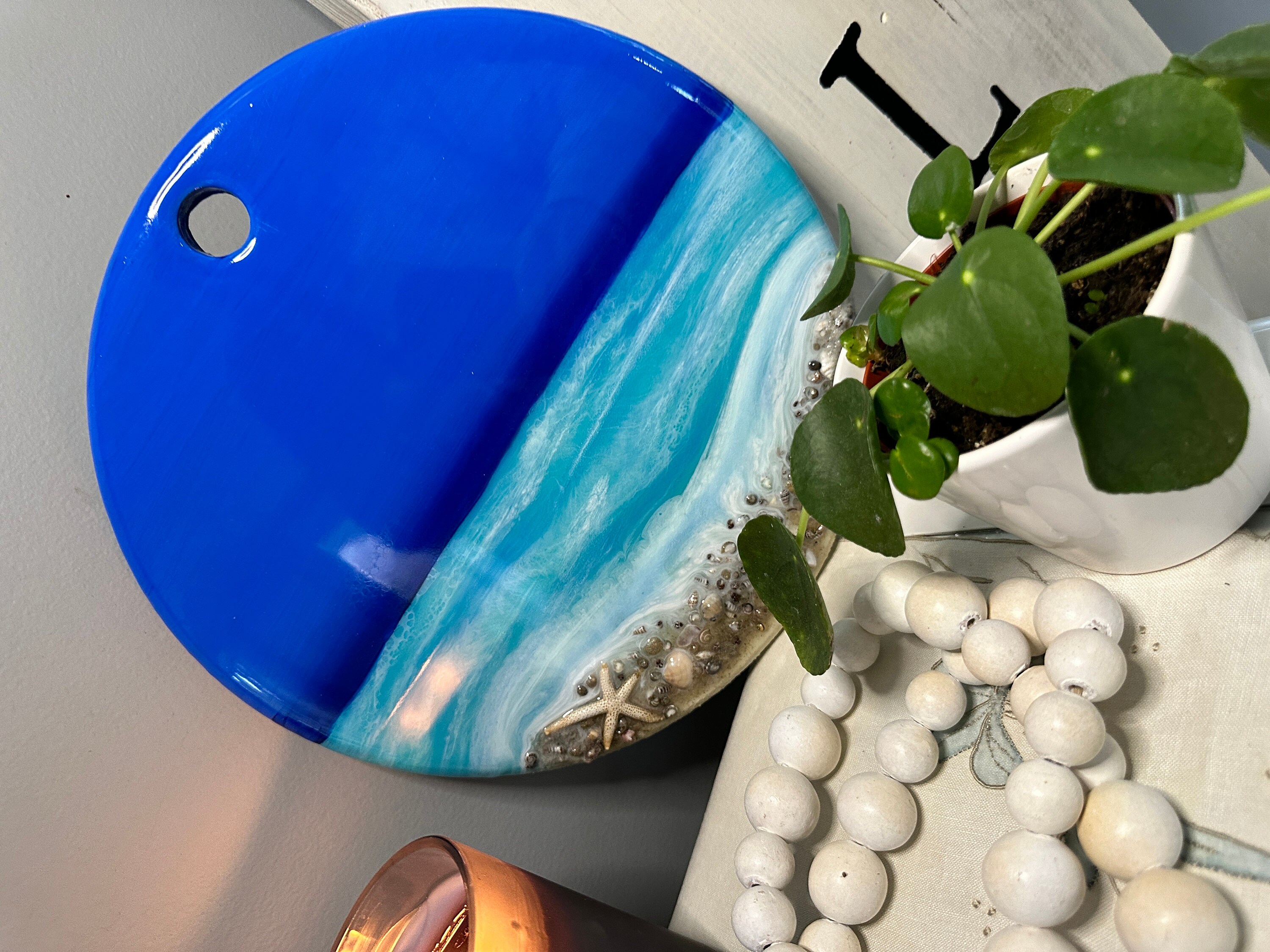 Beach Resin Painting, Round Beach Painting, Epoxy Beach Painting ...