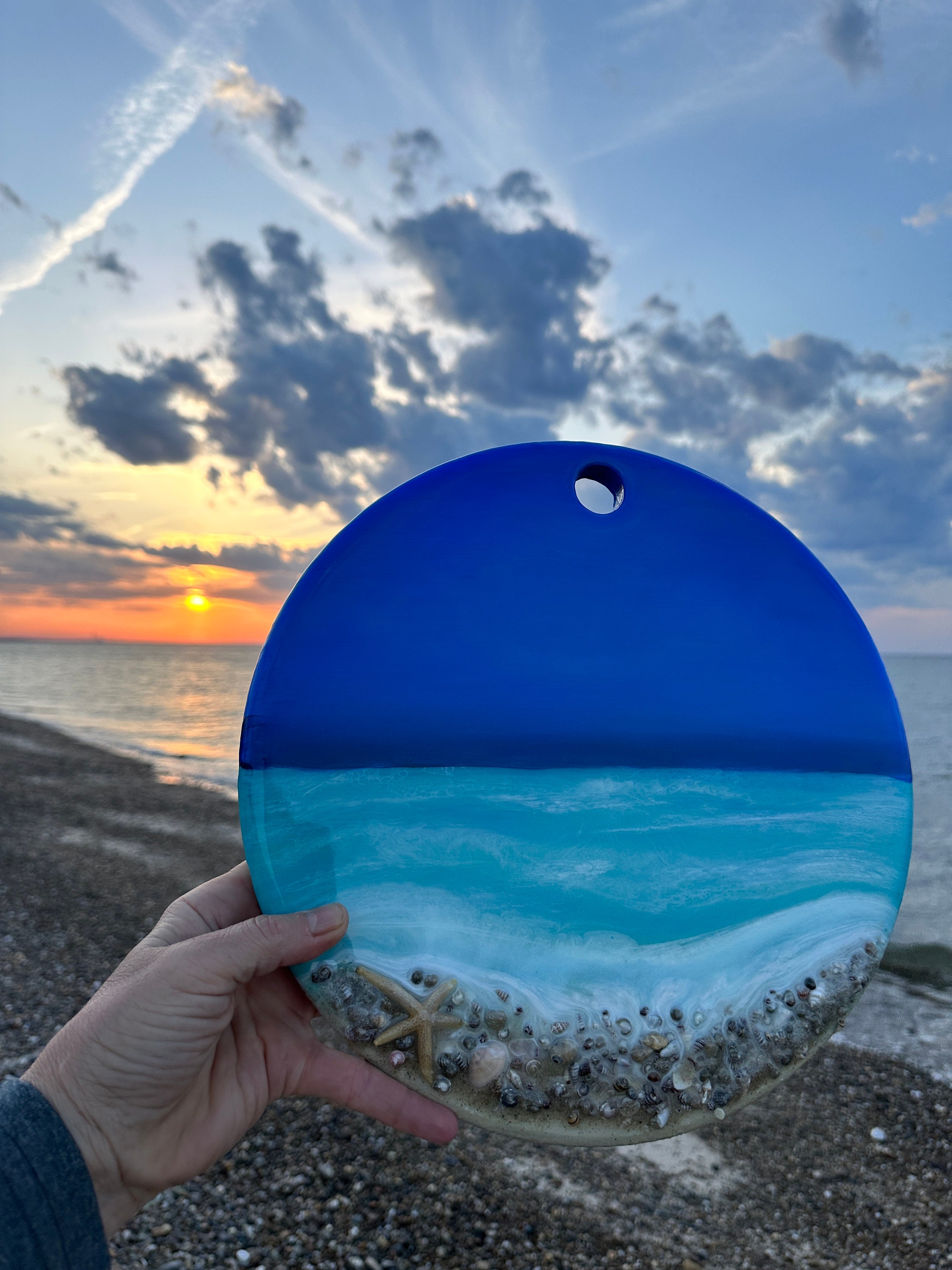 Beach Resin Painting, Round Beach Painting, Epoxy Beach Painting ...