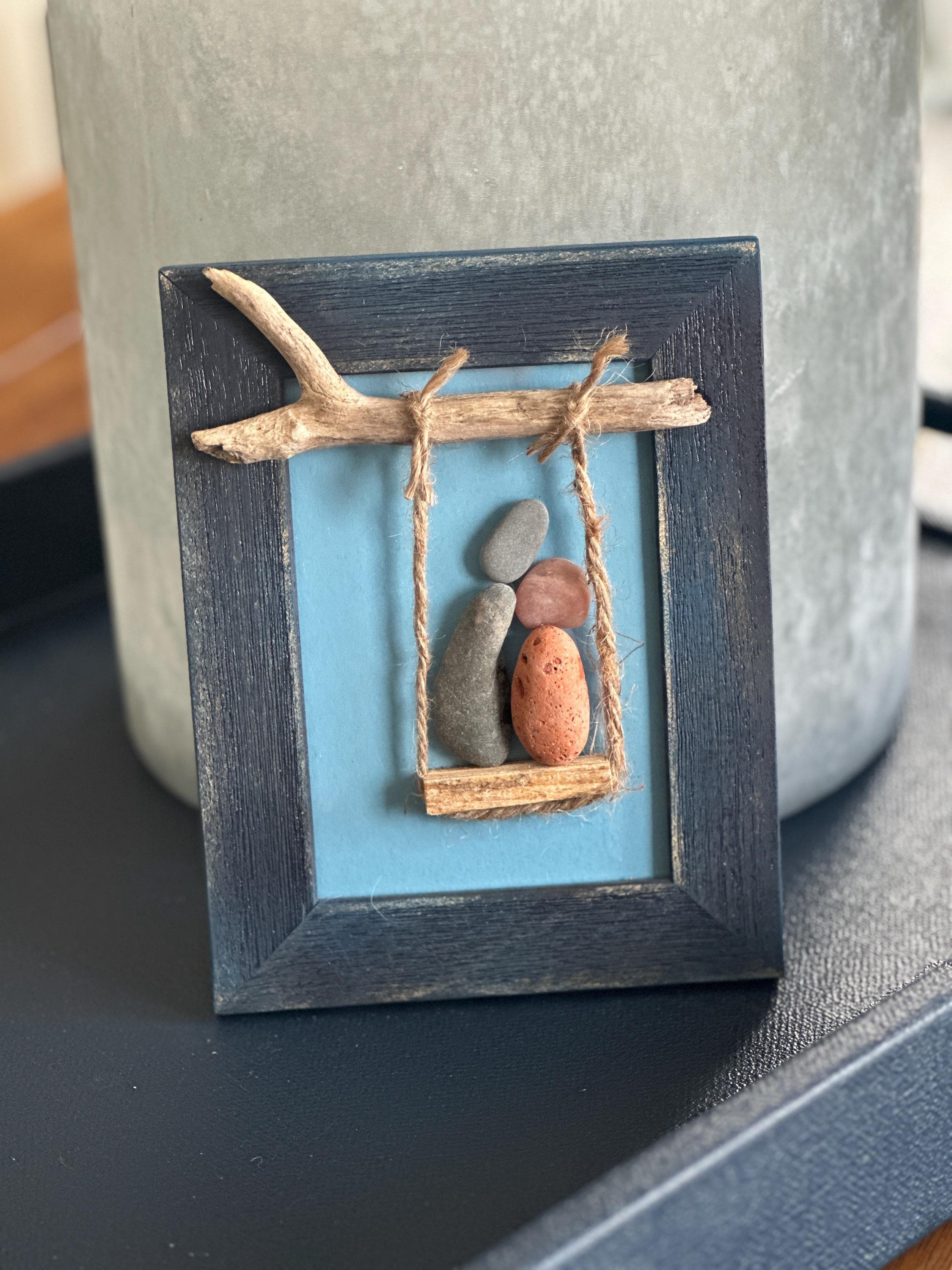 Pebble Art, Couple on Swing, Driftwood Swing With Cozy Couple, Framed ...