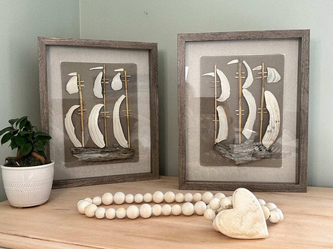 Cape Cod Art, Seashell and Driftwood Ships, , Mens Wall Art, Natural ...