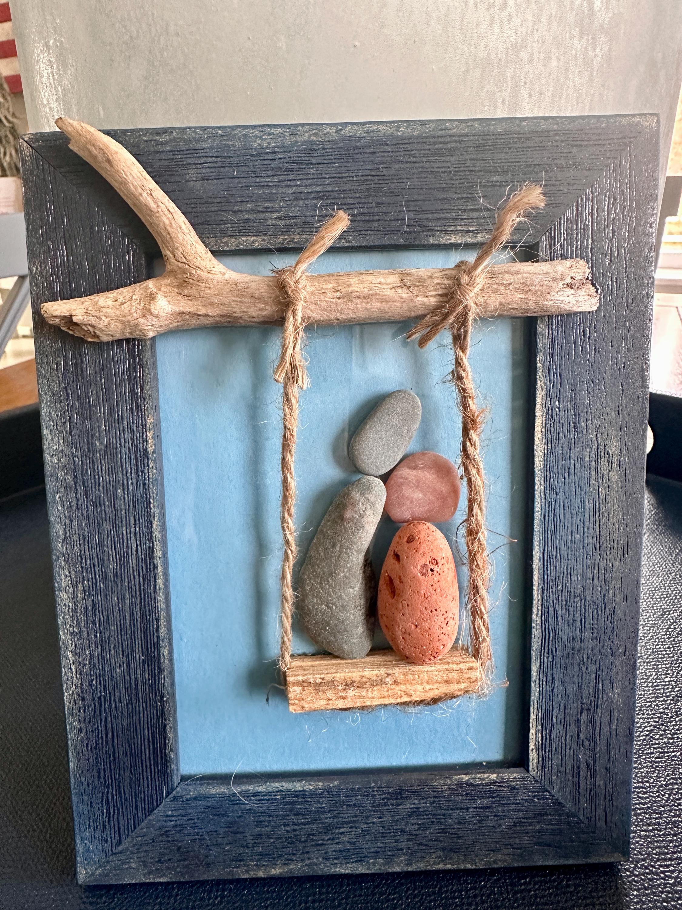 Pebble Art, Couple on Swing, Driftwood Swing With Cozy Couple, Framed ...
