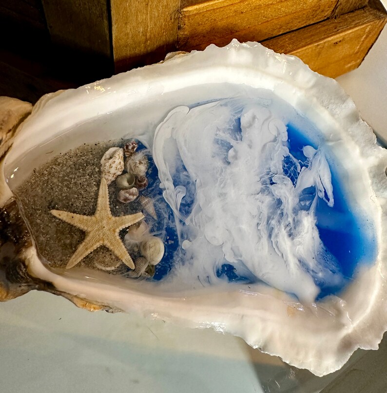 Oyster Shell Beach Scene, Resin Oyster Shell Beach Scene, Shells With Beach Scene, Beach Scene ...