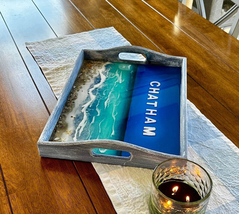 Chatham Beach Scene Tray, Cape Cod Beach Tray chatham, Resin Tray ...